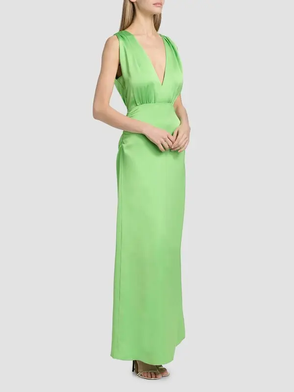 Ramy Brook Martin Satin Gown - Bright Lime