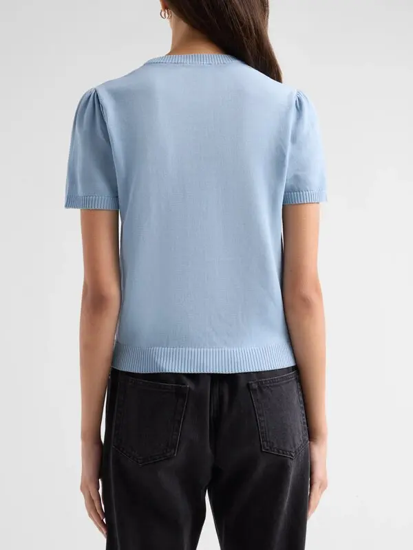 GANNI Argyle Cotton Knit Crewneck T-shirt
