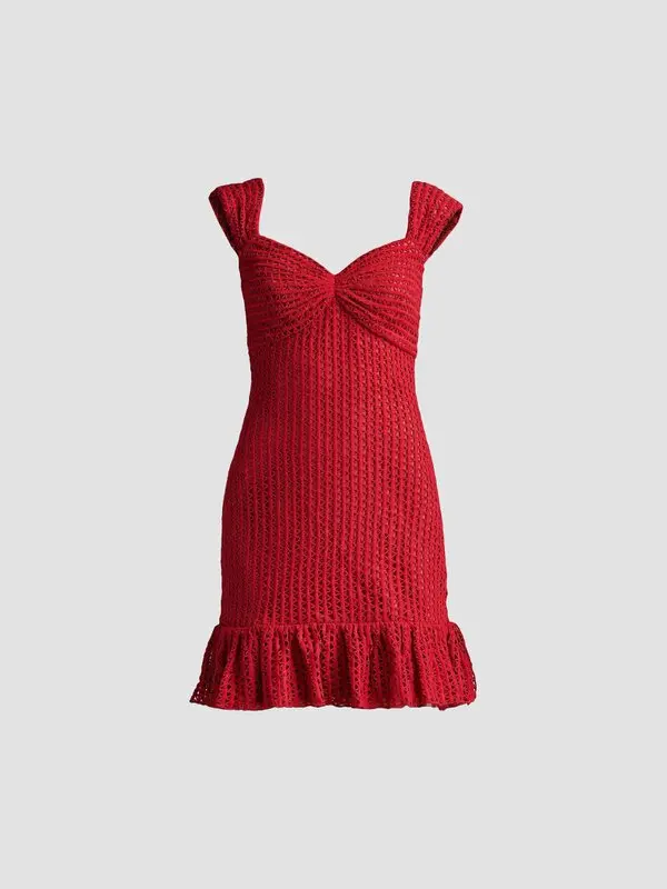 Tadashi Shoji Crocheted Sweetheart Minidress - Rouge