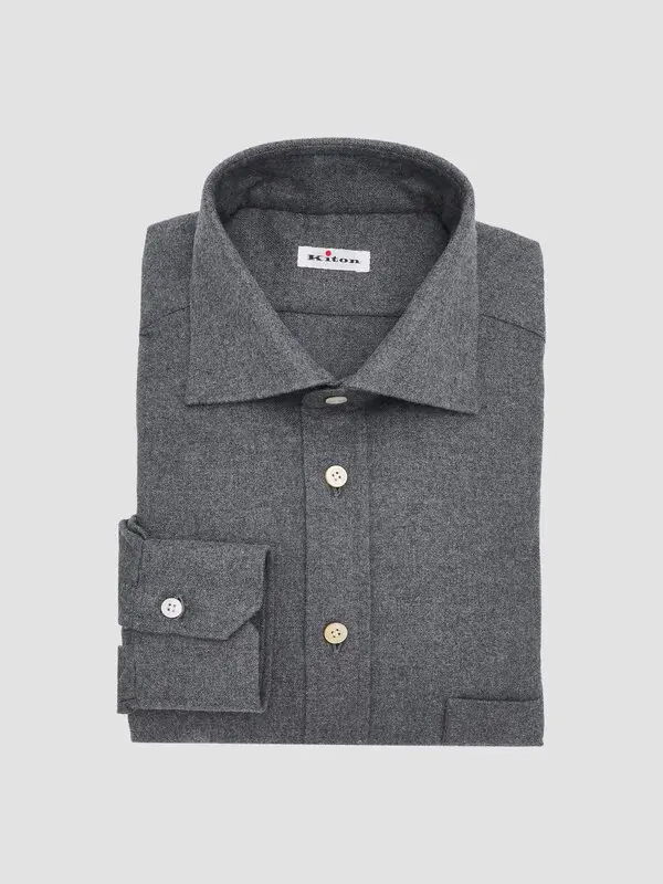 Kiton Brushed Cotton Flannel Dress Shirt - Grey