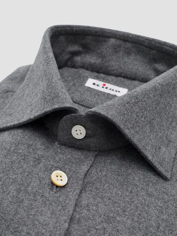 Kiton Brushed Cotton Flannel Dress Shirt - Grey