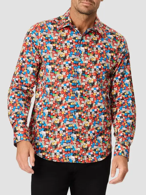 Robert Graham Snake Eyes Dice-print Stretch Cotton Shirt