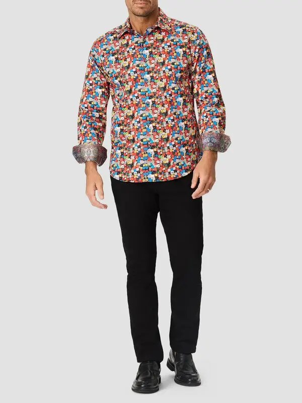 Robert Graham Snake Eyes Dice-print Stretch Cotton Shirt