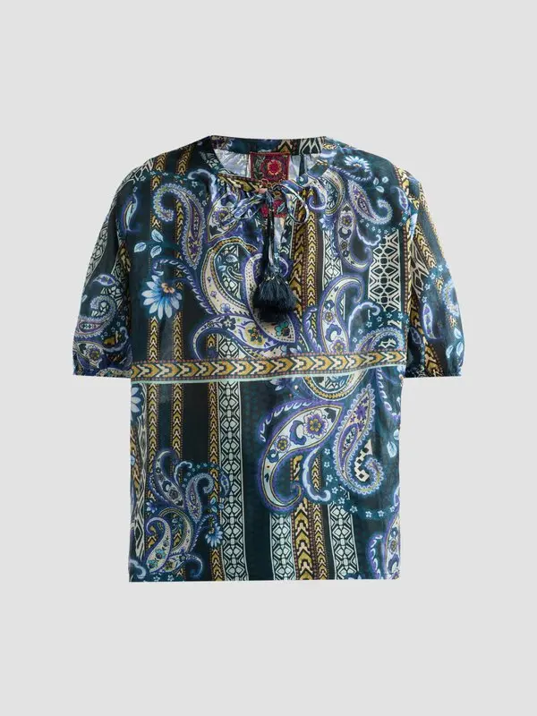 Johnny Was Margot Cotton-silk Tassel Top