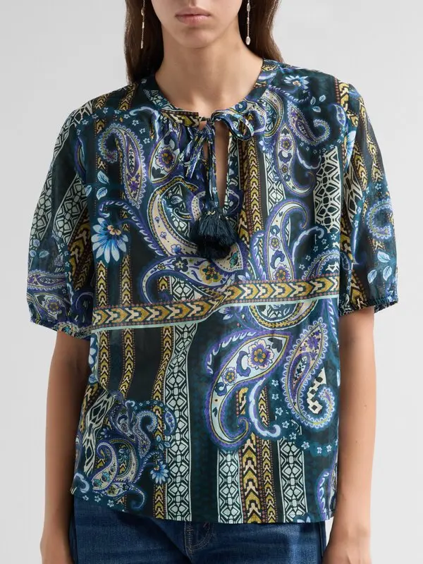 Johnny Was Margot Cotton-silk Tassel Top