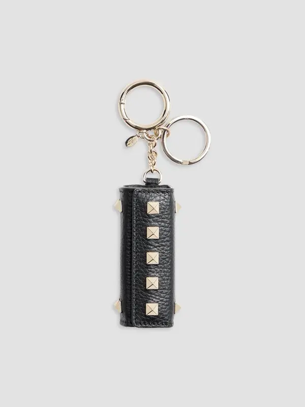 Valentino Garavani Rockstud Lipstick Charm In Grainy Calfskin - Black