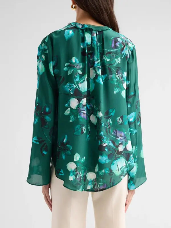 Johnny Was Forti Floral Silk Ruffle Blouse