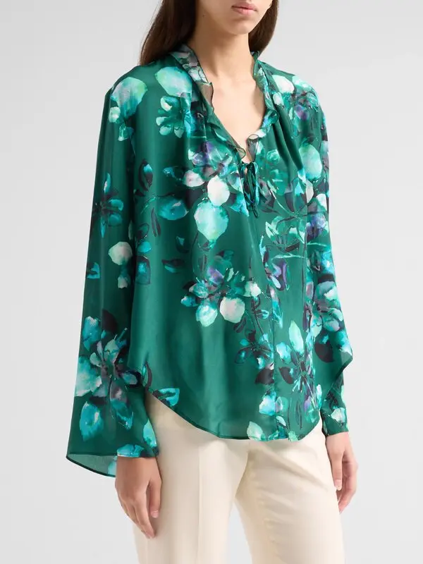 Johnny Was Forti Floral Silk Ruffle Blouse