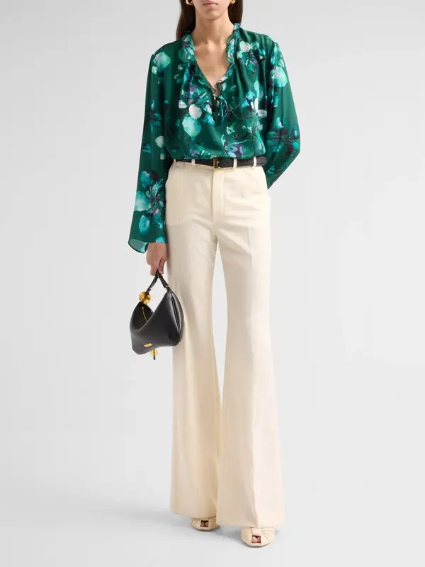 Johnny Was Forti Floral Silk Ruffle Blouse