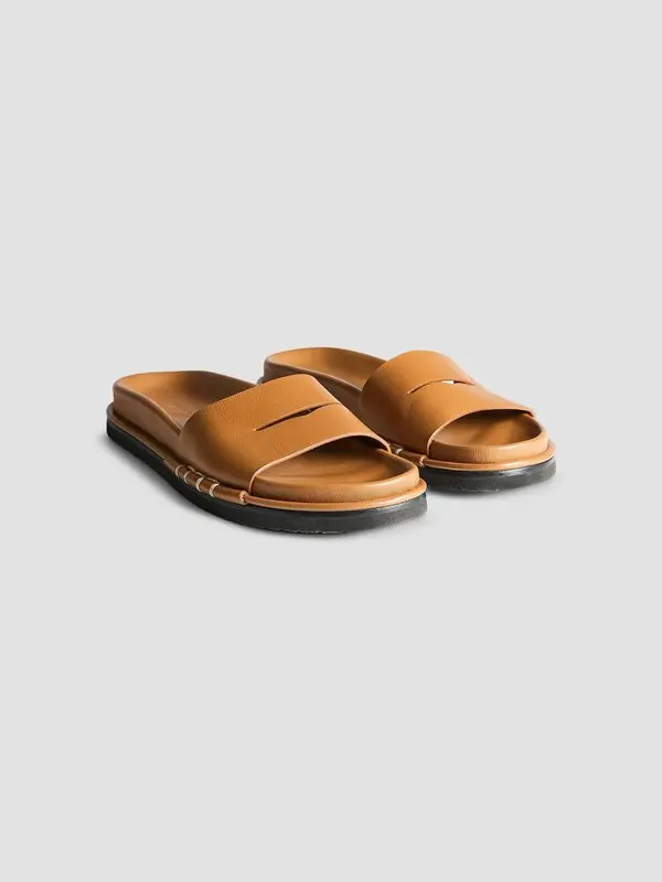 JW Anderson Loafer Fussbett Leather Slides - Tan