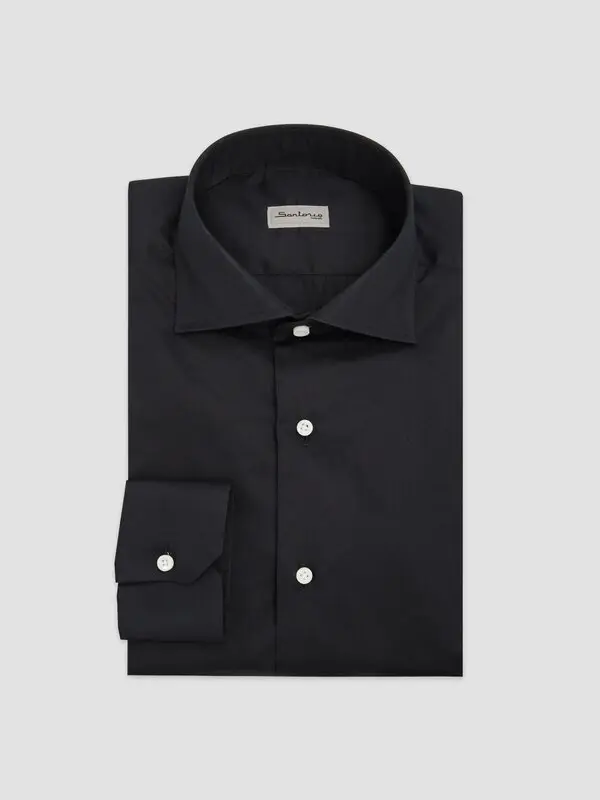 SARTORIO NAPOLI Solid Cotton Dress Shirt - Black