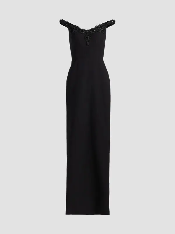 Pamella Roland Embellished Crepe Off-the-shoulder Column Gown - Black