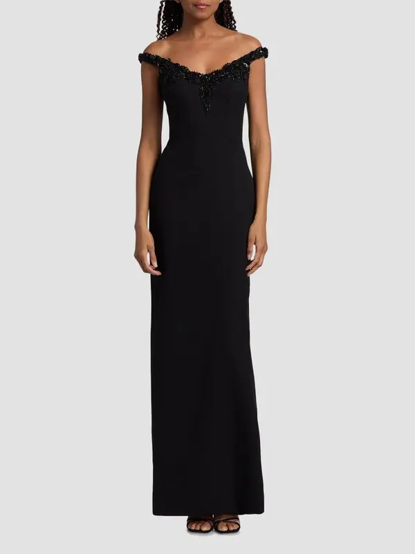Pamella Roland Embellished Crepe Off-the-shoulder Column Gown