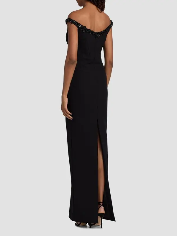 Pamella Roland Embellished Crepe Off-the-shoulder Column Gown