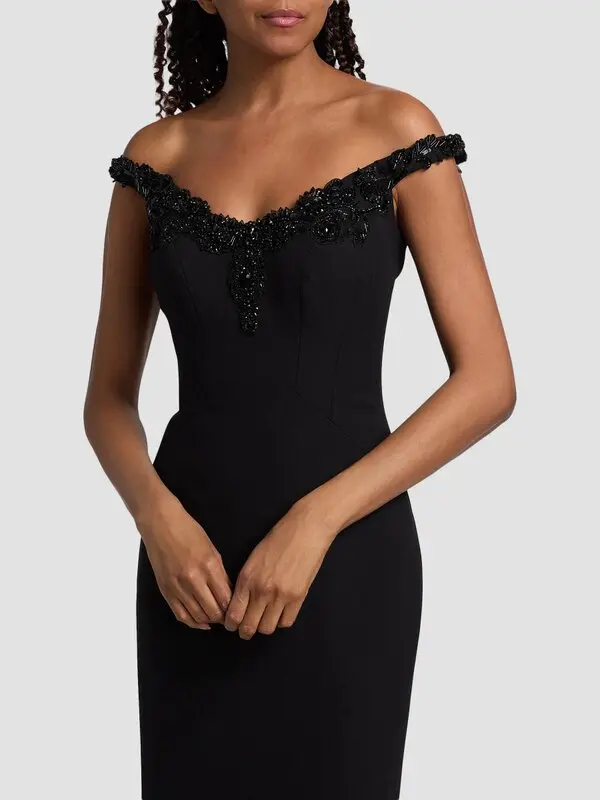 Pamella Roland Embellished Crepe Off-the-shoulder Column Gown