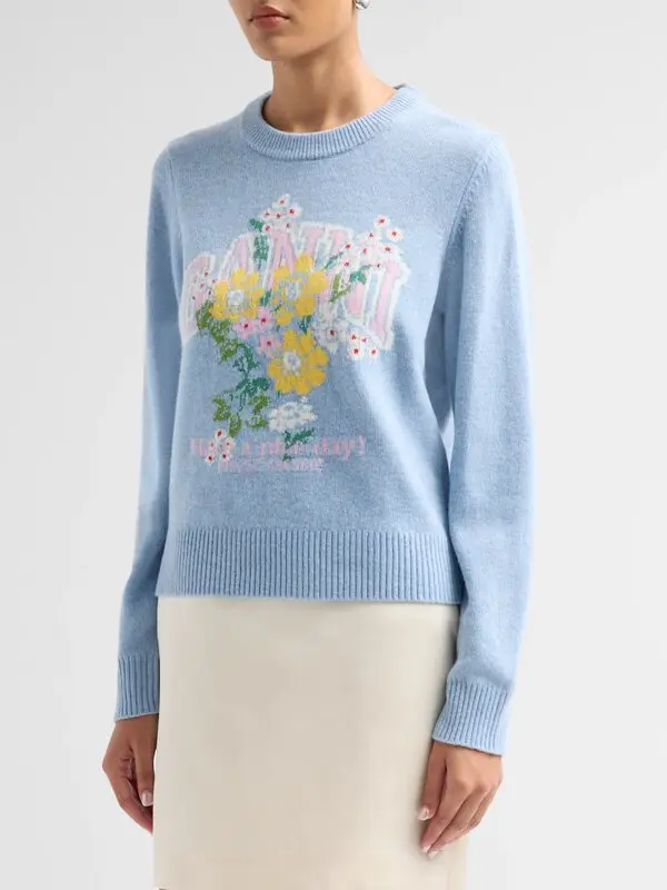 GANNI Floral Graphic Wool-blend Sweater