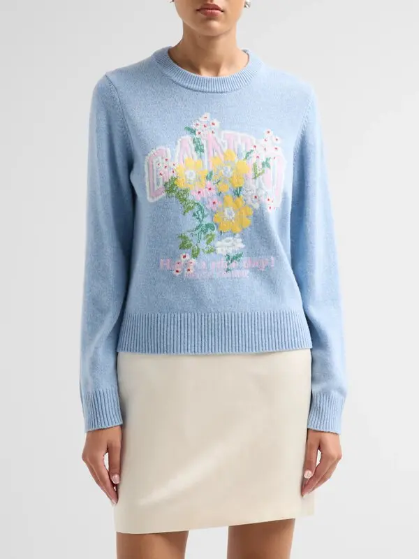 GANNI Floral Graphic Wool-blend Sweater