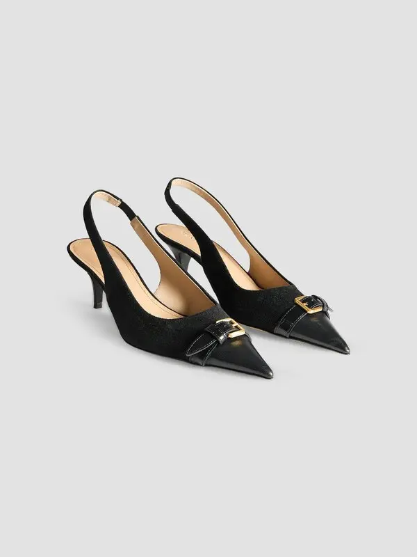 JW Anderson Buckle Suede & Leather Slingback Pumps - Black