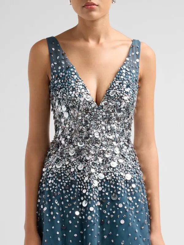 Pamella Roland Embellished Tulle V-neck Gown
