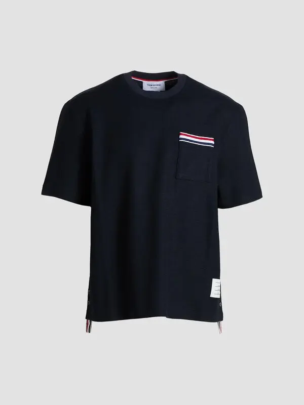 Thom Browne Rwb-embroidered Textured Crewneck T-shirt - Navy