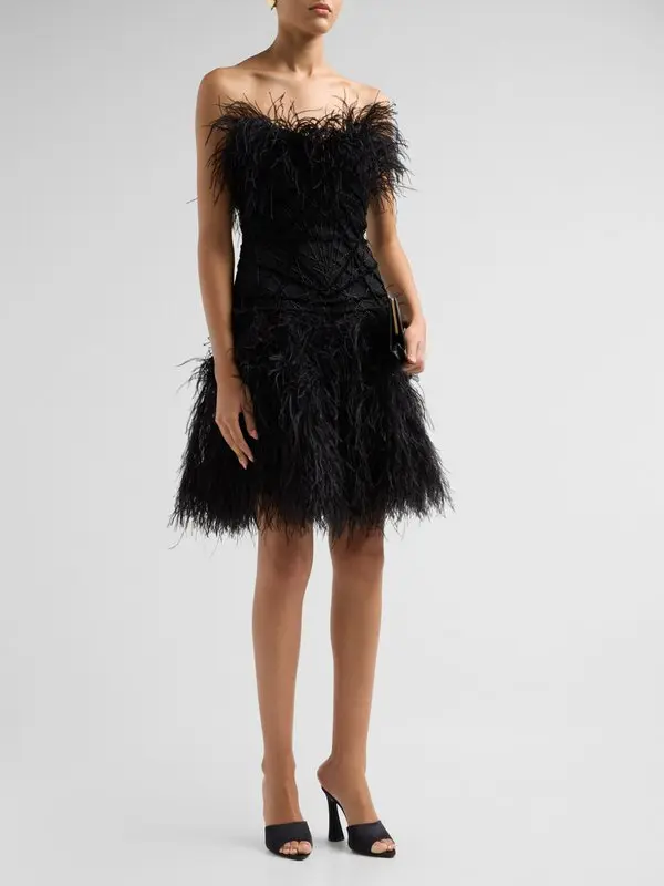 Pamella Roland Embroidered-tulle Strapless Cocktail Mini Dress