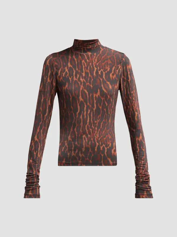 GANNI Printed Shiny Jersey Turtleneck Top - Rawhide