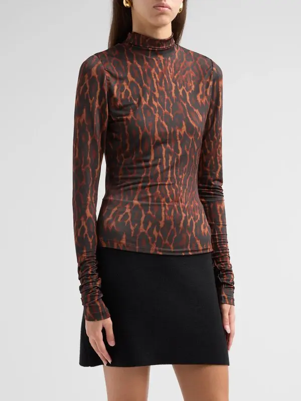 GANNI Printed Shiny Jersey Turtleneck Top