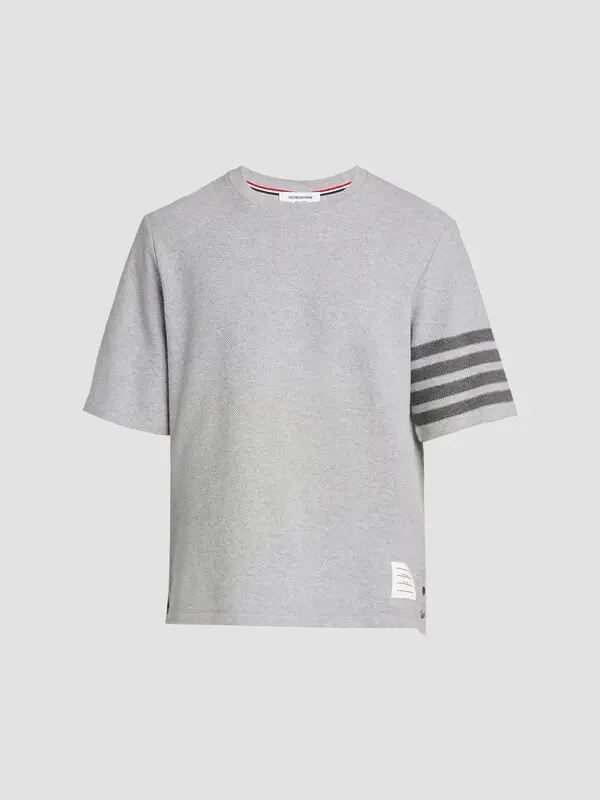 Thom Browne Striped Cotton T-shirt - Pale Grey