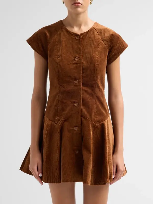 GANNI Corduroy Button-front Mini Dress