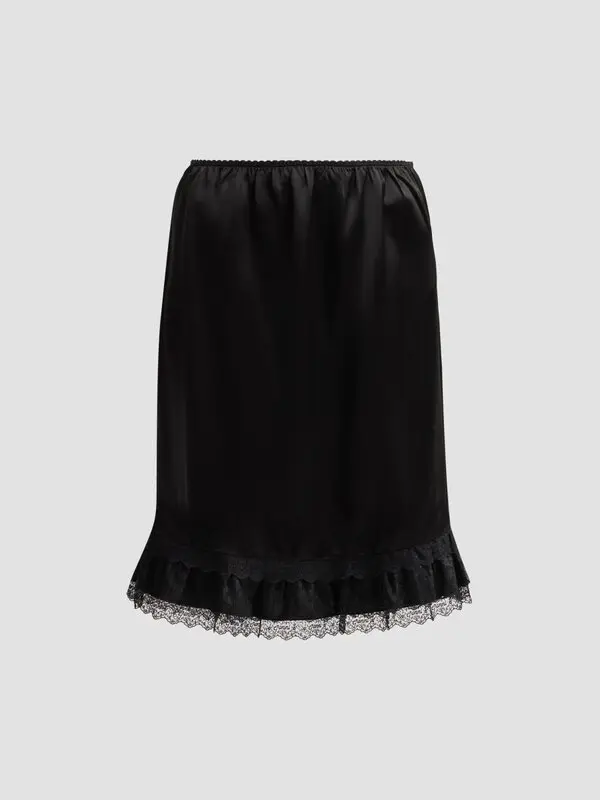 GANNI Fluid Satin Knee-length Frill Skirt - Black