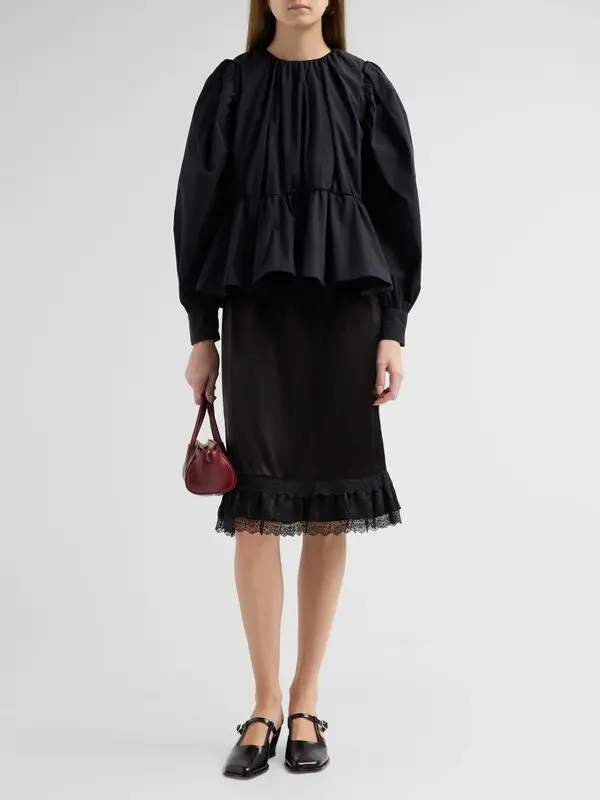 GANNI Fluid Satin Knee-length Frill Skirt - Black