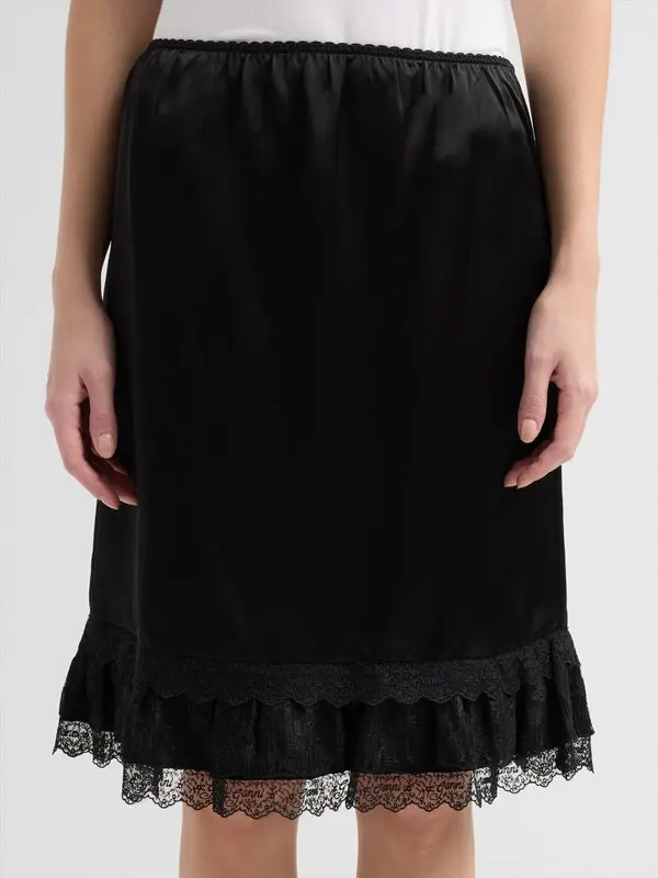 GANNI Fluid Satin Knee-length Frill Skirt - Black