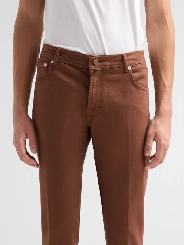 Kiton Stretch-cotton Slim-fit Trousers - Chestnut