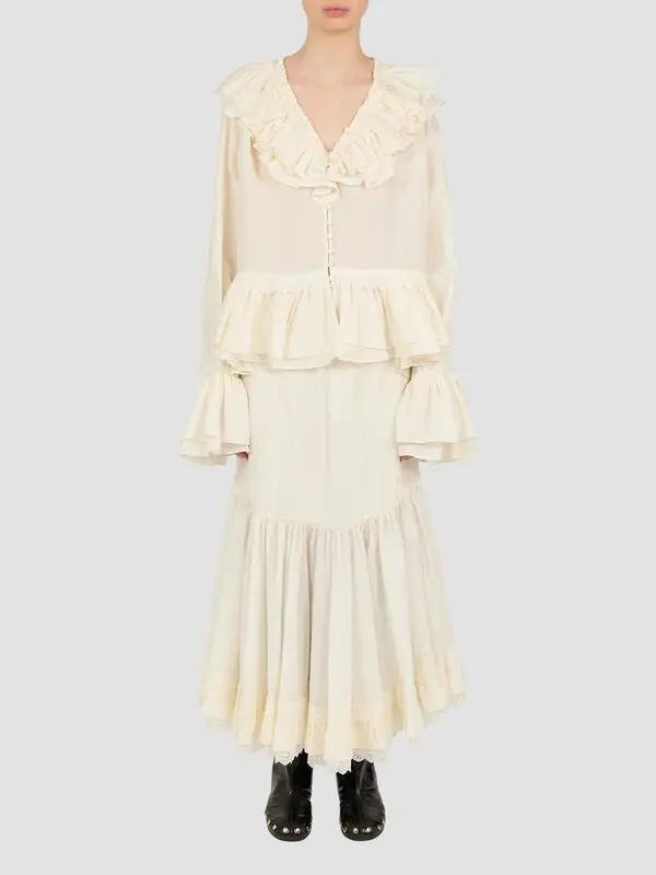 GANNI Ruffled Silk-blend Blouse - Egret