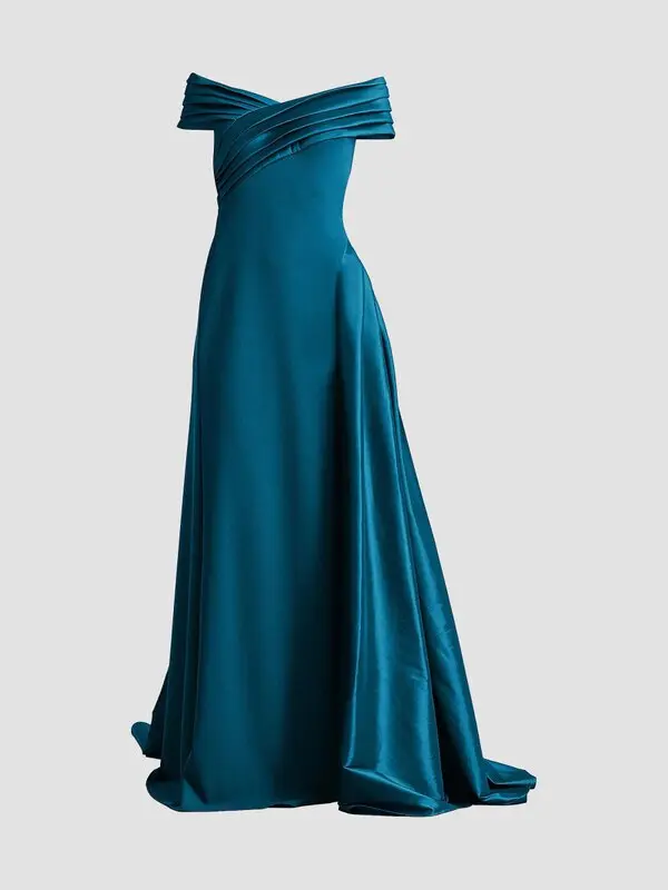 Tadashi Shoji Elysian Draped Overlay Train Gown - Cerulean