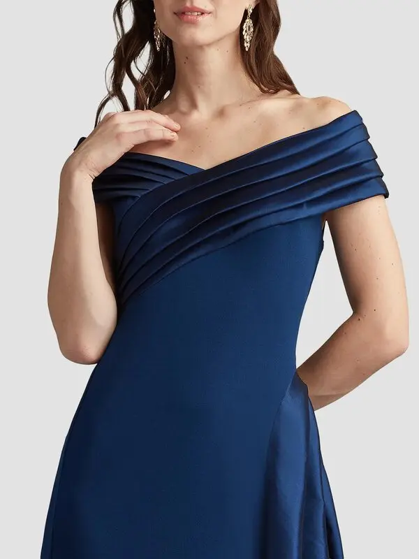 Tadashi Shoji Elysian Draped Overlay Train Gown - Navy