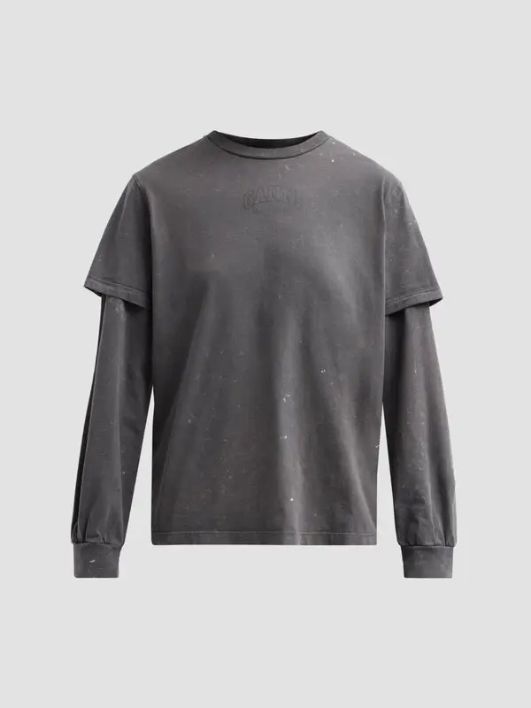 GANNI Heavy Jersey Double Sleeve Cotton Top
