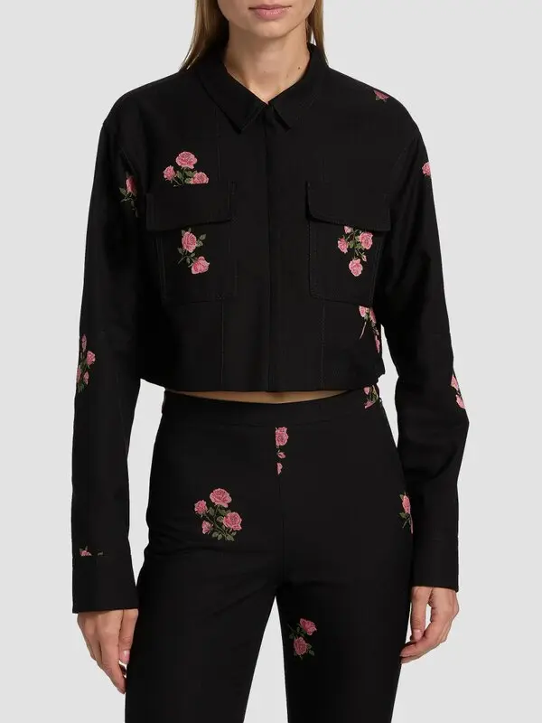 Giambattista Valli Floral Fil Coupé Cotton Crop Jacket