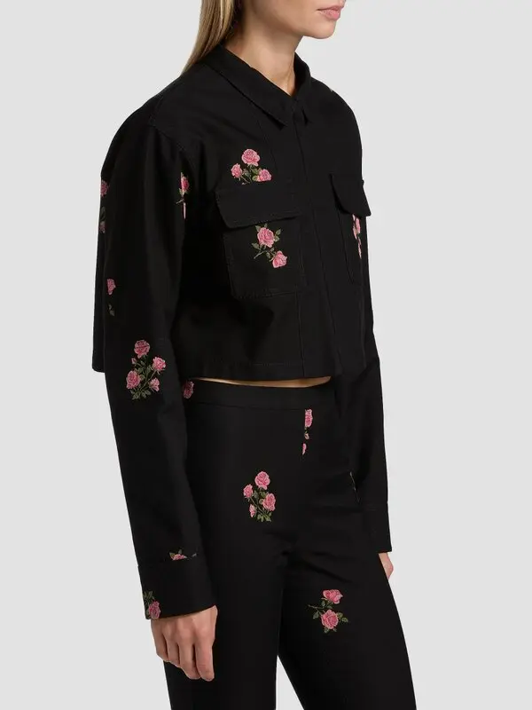 Giambattista Valli Floral Fil Coupé Cotton Crop Jacket