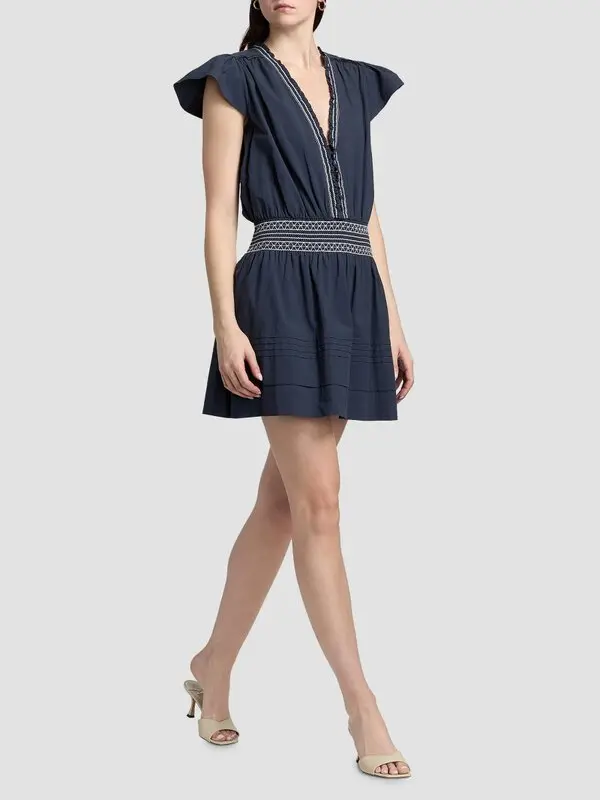 Ramy Brook Tahlia Embroidered Smocked Minidress