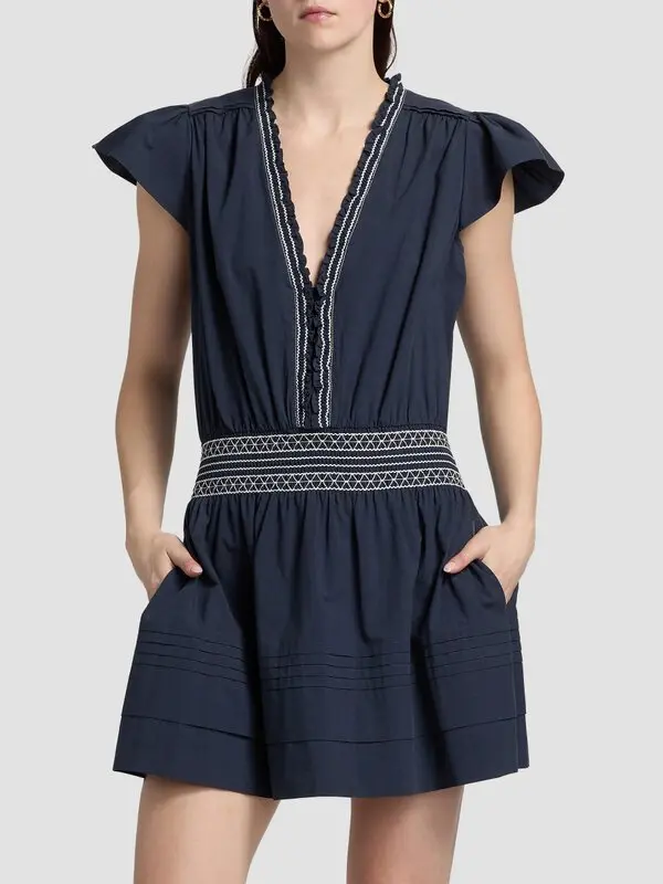 Ramy Brook Tahlia Embroidered Smocked Minidress