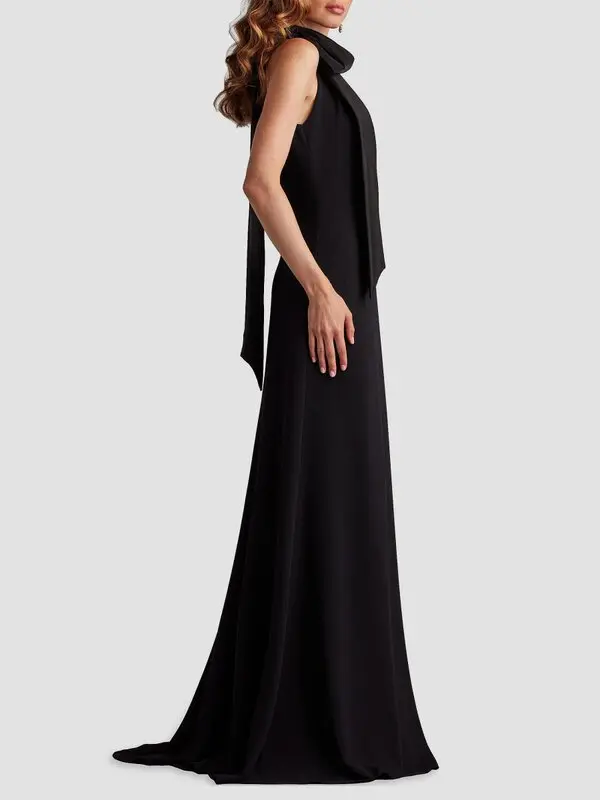 Tadashi Shoji Crepe Bow Sleeveless A-line Gown