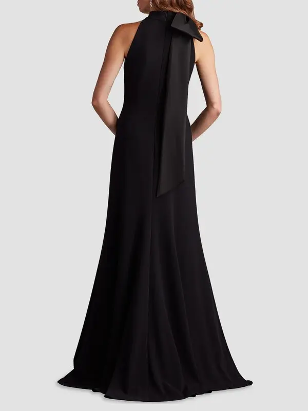 Tadashi Shoji Crepe Bow Sleeveless A-line Gown