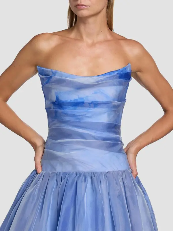 Pamella Roland Floral Silk Organza Strapless Gown