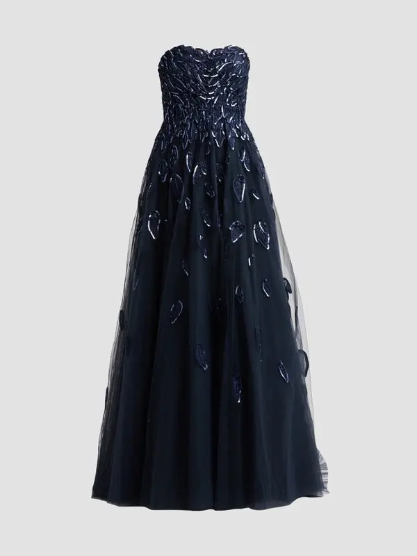 Pamella Roland Embellished Tulle Strapless Gown - Midnight