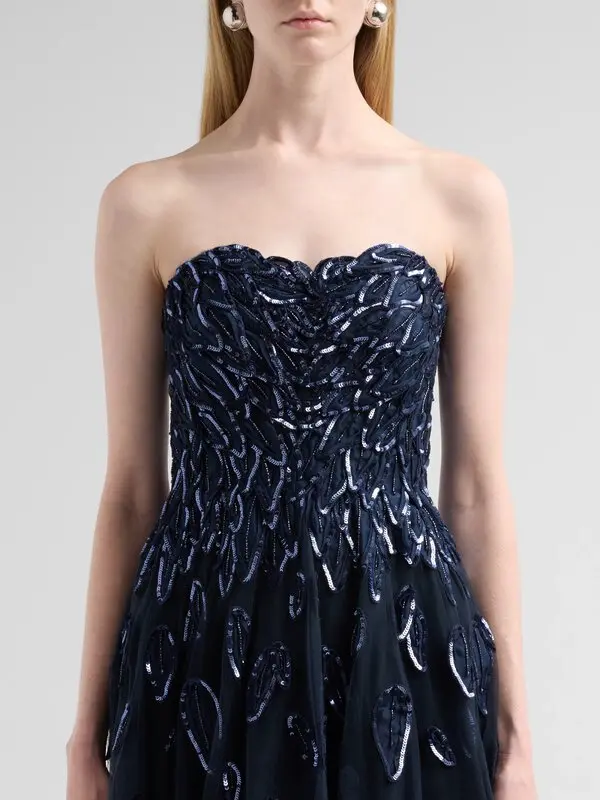 Pamella Roland Embellished Tulle Strapless Gown