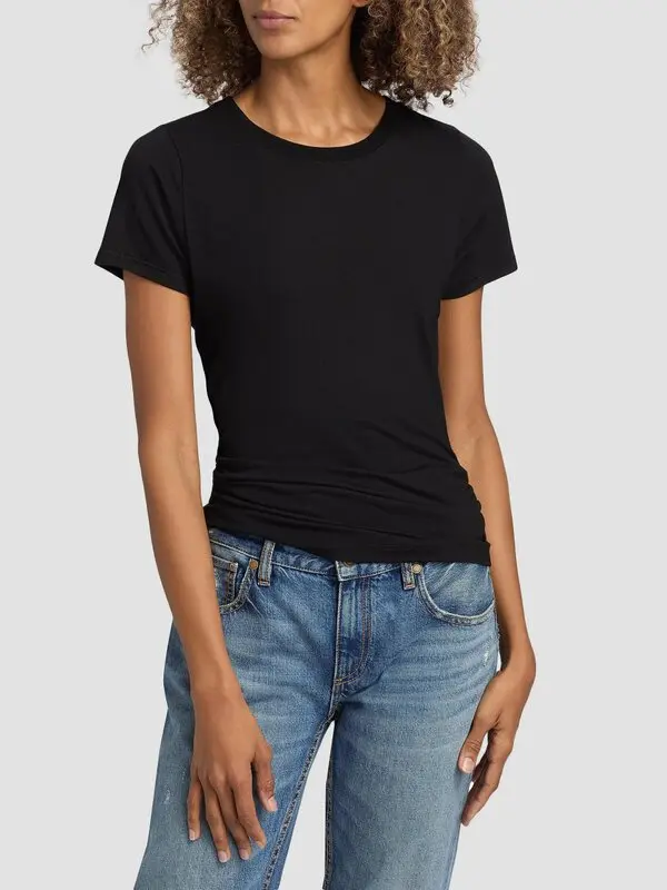 Ramy Brook Kate Ruched Cotton-blend T-shirt - Black