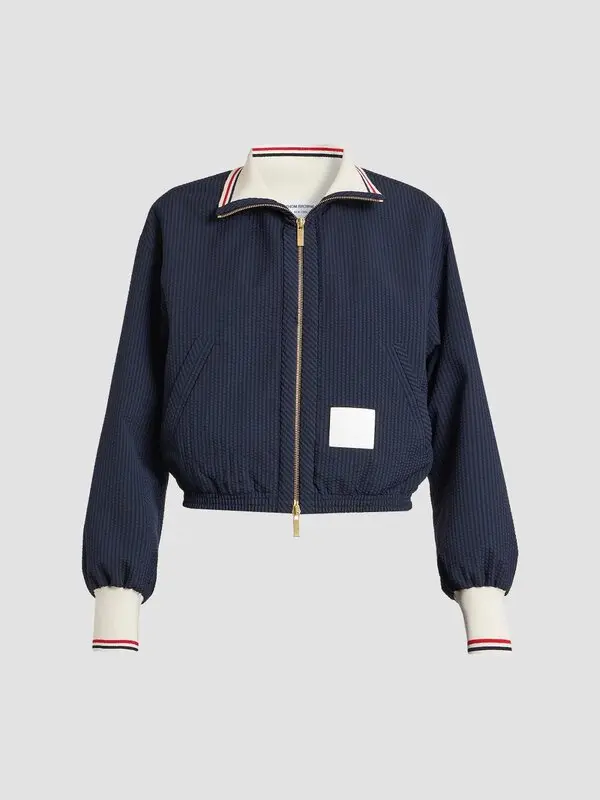 Thom Browne Wool Seersucker Track Jacket - Navy