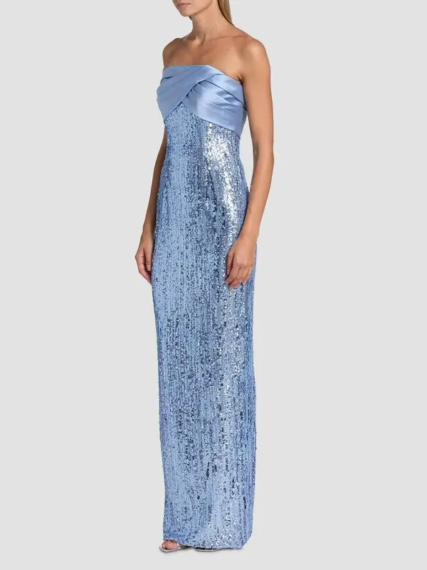 Pamella Roland Sequined Satin Mix Media Gown