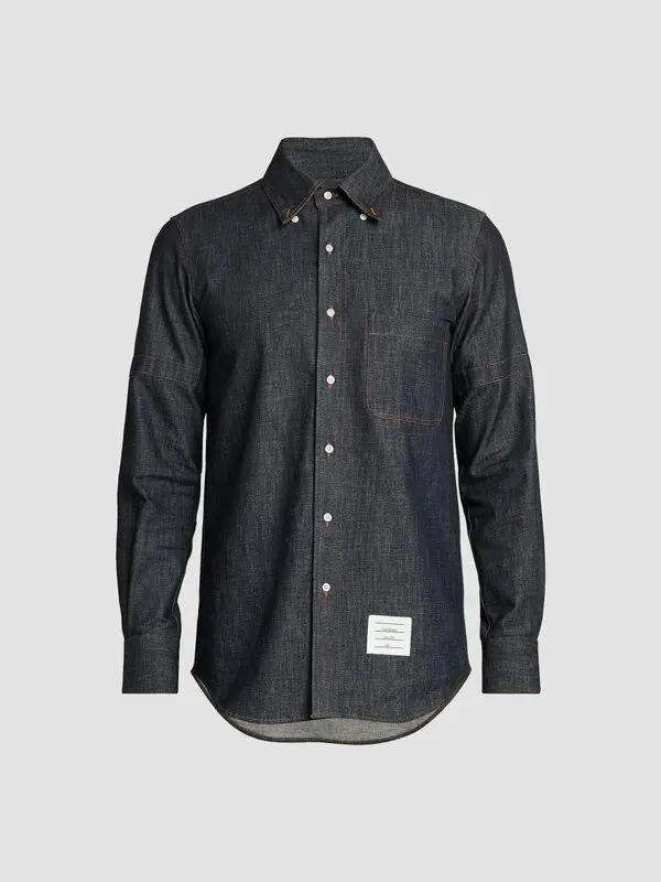 Thom Browne Denim Long-sleeve Button-down Shirt - Navy